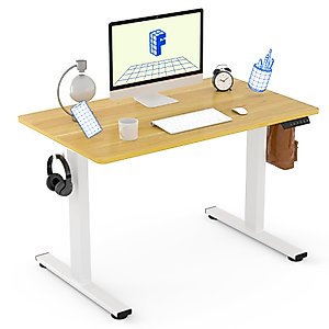 FLEXISPOT EN1 One-Piece Standing Desk 40 x 24 Inches Height Adjustable Desk Electric Sit Stand Up Desk Home Office Desks Computer Workstation (White Frame + Maple Desktop)