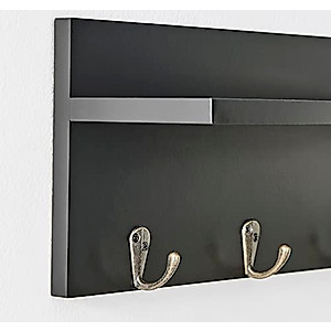 Danya B. Entryway Utility Wall Shelf with Pocket and Hanging Hooks (Black)