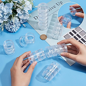 BENECREAT 10G/10ML Stackable Round Plastic Containers 5 Column(6 Layer/Column) Bead Storage Jars for Diamond Drills, Nail Art Glitters, Seed Beads