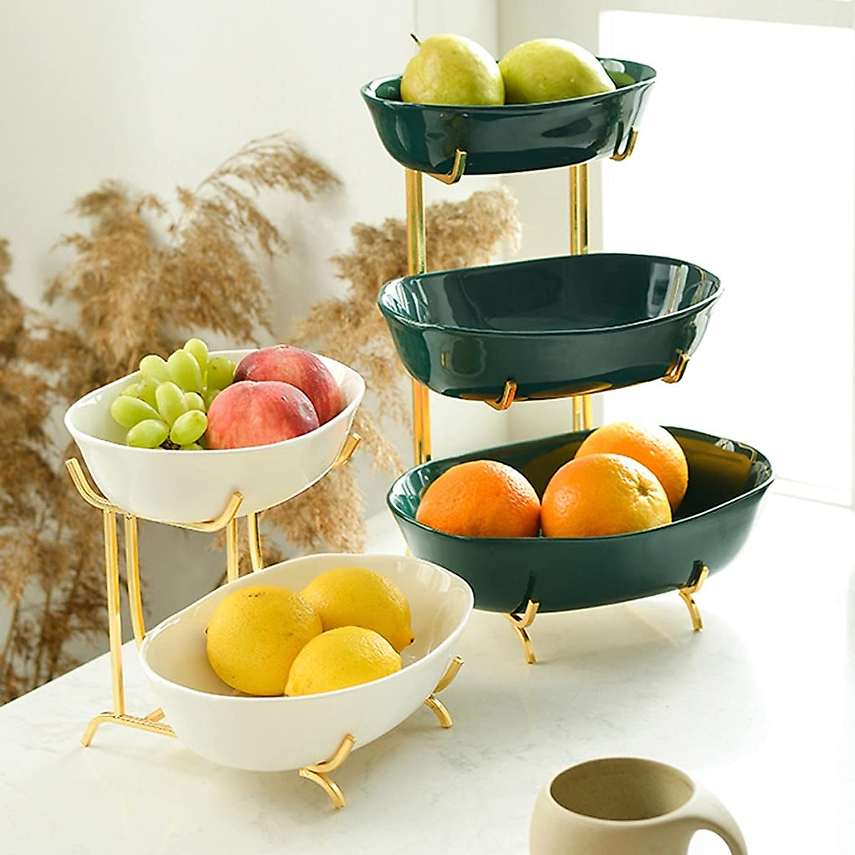 Fruit Bowl Creative Three-layer Fruit Plate Living Room Home Decoration Chinese Snack Plate Candy Plate Front Desk Fruit Bowls (Color : White)