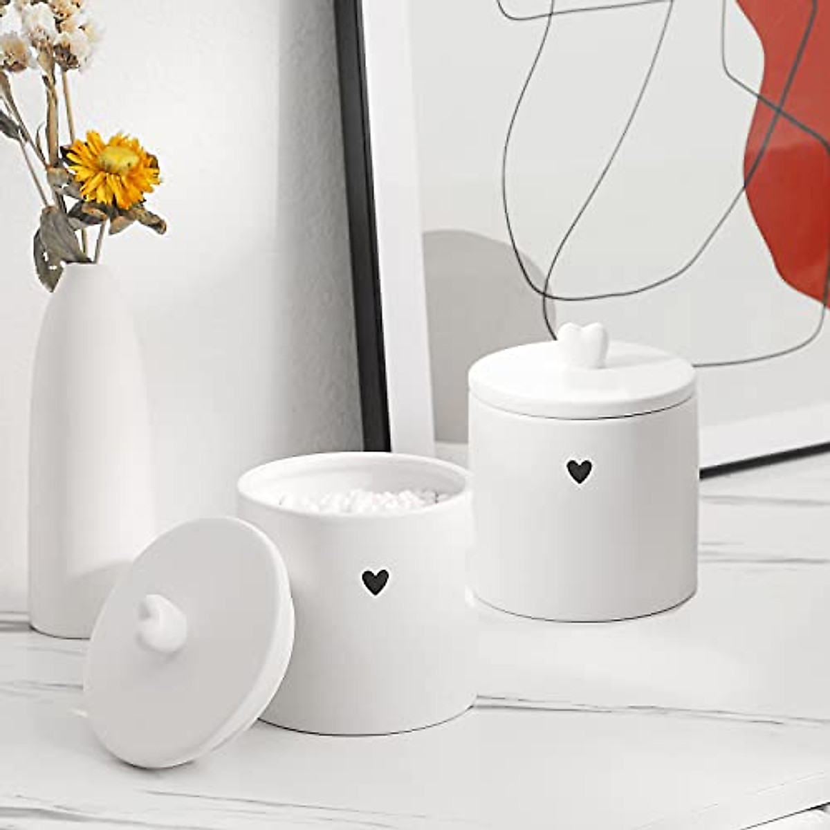 Heagoale 2 Pack Qtip Holder Dispenser Ceramic Apothecary Jars with Lids Set Cute Bathroom Decor Storage Containers for Cotton Ball, Cotton Swab, Cotton Pad, Floss, Cream