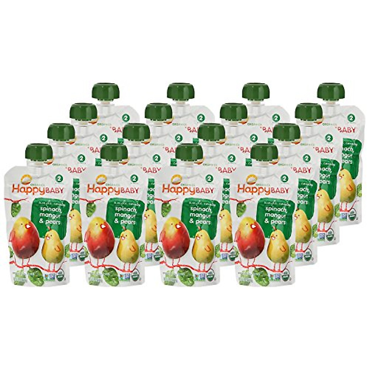 Happy Baby Organic Stage 2 Baby Food Simple Combos Pear Mango Spinach, 4 Ounce Pouch (Pack of 8) Resealable Baby Food Pouches, Fruit & Veggie Puree, Organic Non-GMO Gluten Free Kosher