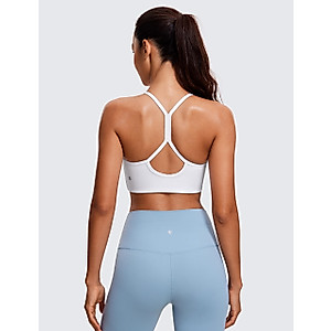 CRZ YOGA Butterluxe Womens High Neck Y Back Sports Bra - Padded Halter Racerback Spaghetti Thin Strap Workout Gym Top White Medium