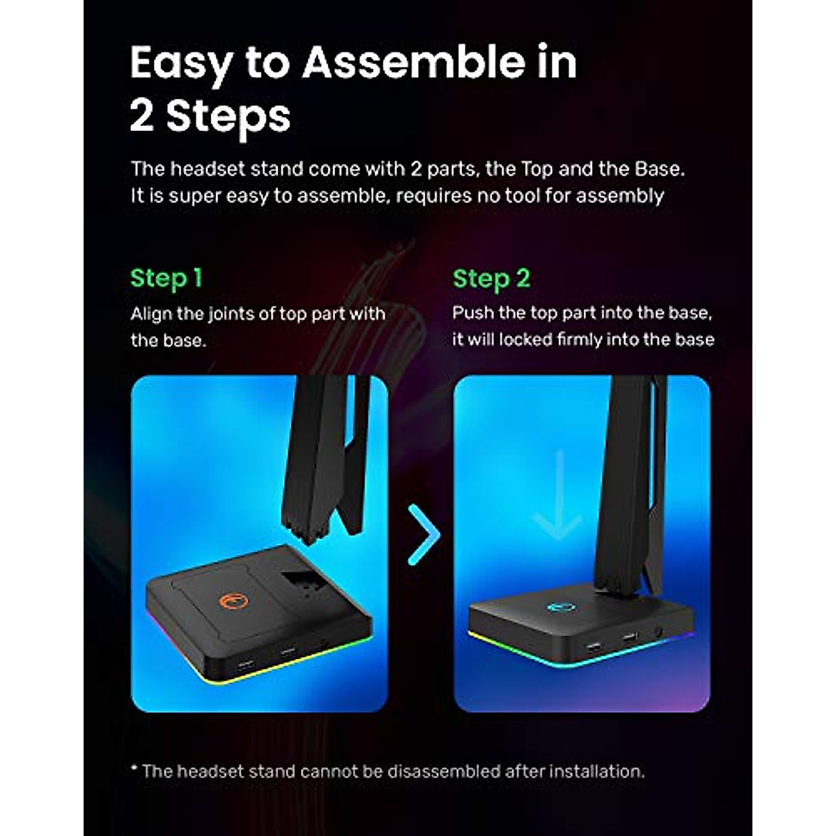 IFYOO RGB Gaming Headset Stand with 2 USB Ports, Game Headphone Mount for PC, Xbox One, PS4, Switch, Earphone Holder Hanger, Great for Gaming Stations, Fancy Desk Gamer Accessories, Black