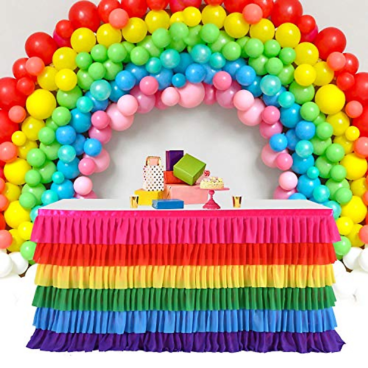 Rainbow Table Skirt Ruffle Unicorn Table Skirts for Rectangle Table 6ft Baby Shower Birthday Unicorn Party Fiesta Home Decoration