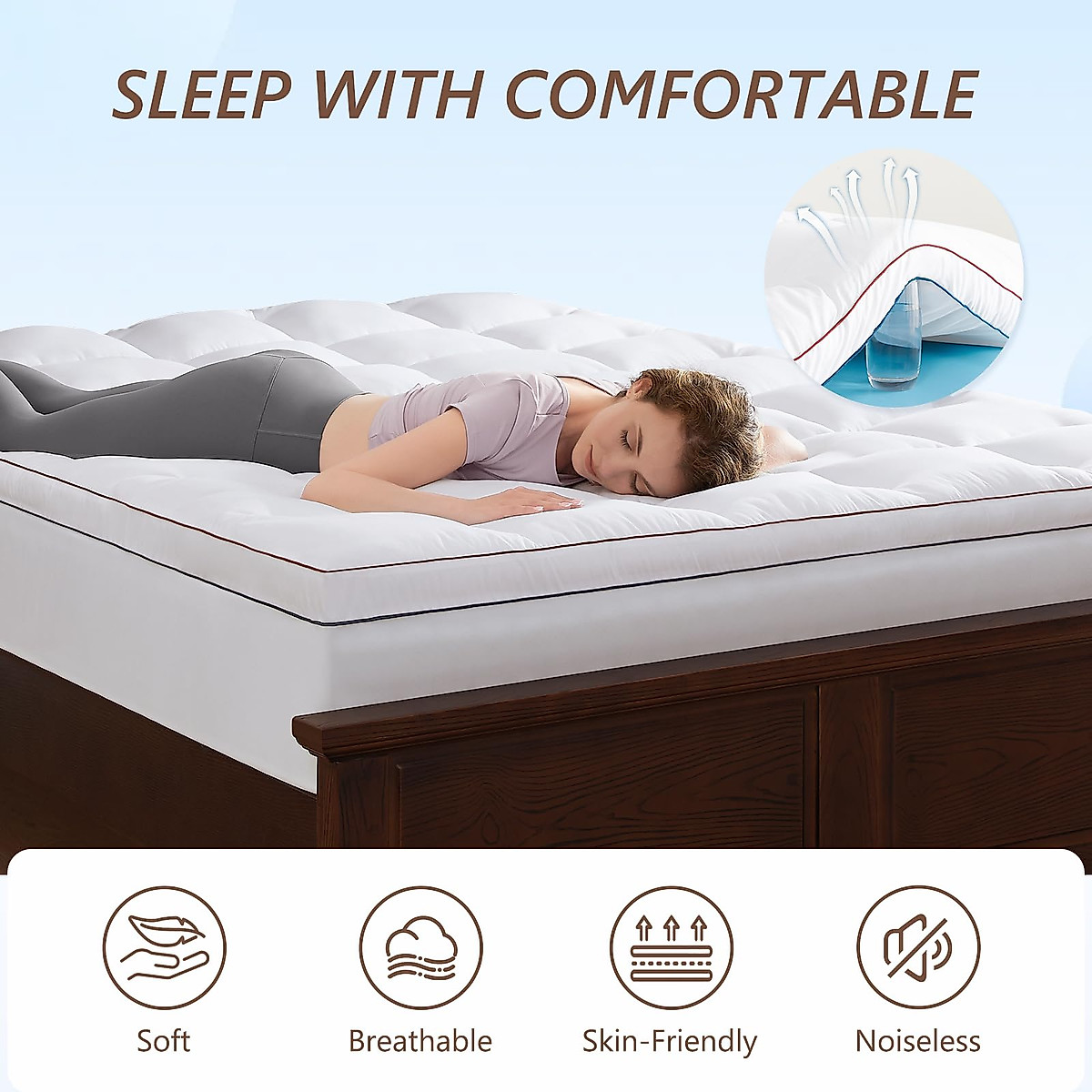 JKMAX Mattress Topper King - Pillow Top Mattress Topper Pad Extra Thick Cover with Deep Pocket - Mattress Topper for Back Pain - Overfilled 3D Snow Down Alternative Plush Mattress Topper (King,White)