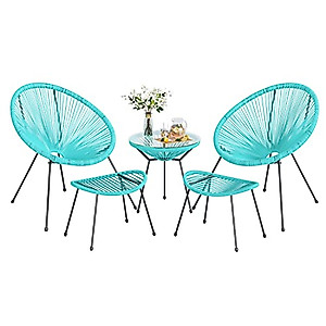 Flamaker 5 Piece Patio Furniture Acapulco Chairs Outdoor Conversation Set All-Weather Plastic Rope Lounge Chair Modern Patio Chairs Set for Porch, Lawn, Balcony, Poolside (Blue)
