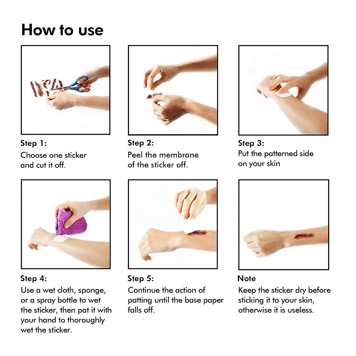 Allas Zombie Scars Tattoos Bloody Scar with Fake Blood Costume Makeup Halloween Decorations Party Favor 5PCS