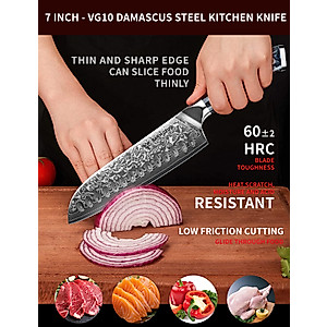 SANMUZUO Santoku Knife - 7 inch - Xuan Series - VG10 Damascus Steel Kitchen Knife - Resin Handle (Starry Black)