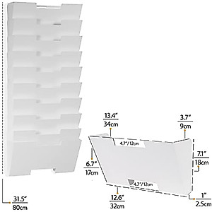 Wallniture Lisbon 10-Tier Wall Mounted File Holder and Desk Organizer, Metal White Office Organization and Storage Rack