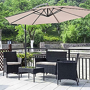 FDW Patio Furniture Set 4Pieces Outdoor Patio Chairs Wicker Sofa Garden Conversation Bistro Sets with Patio Umbrella Offset 10' Hanging Umbrella for Yard or Backyard
