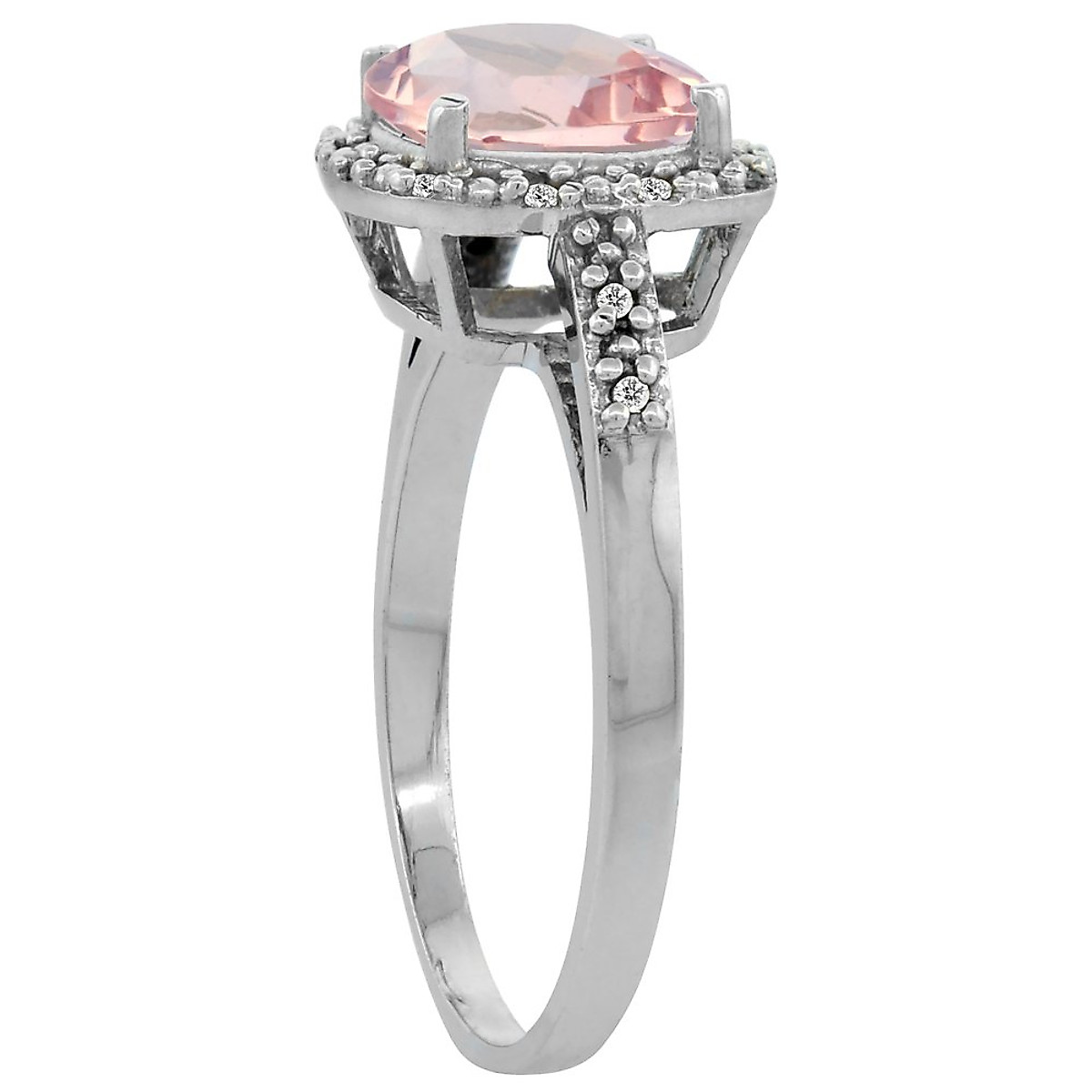Silver City Jewelry 14K White Gold Natural Morganite Ring Cushion-Cut 8x8mm Diamond Accent, Size 10