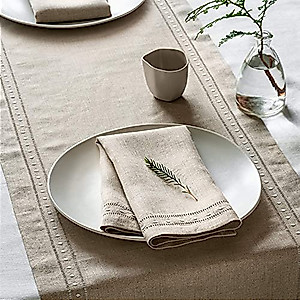 Linen Napkins - Natural 18 x 18 inch, Set of 4 Hemstitch Dinner Napkins Cloth with Embroidered Dot - Cloth Napkins from 100% French Flax, Natural Fabric