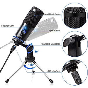 Wireless Microphones USB Microphone Condenser D80 Recording Microphone with Stand and Ring Light for PC Karaoke Streaming Podcasting Microphone to Sing. (Color : D80 5) (Color : D80 5) (D80 7)