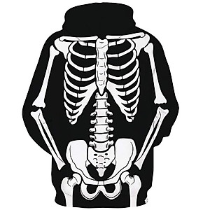 uideazone Halloween Hoodies for Men Women 3D Skeleton Bone Printed Hooded Sweatshirt with Pockets