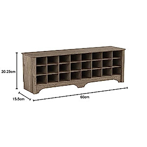Prepac 24 Pair Shoe Storage Cubby Bench, Drifted Gray