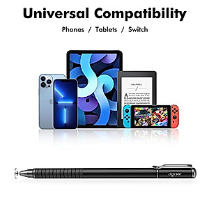 Digiroot Universal Stylus,[2-in-1] Disc Stylus Pen Touch Screen Pens for All Touch Screens Cell Phones, iPad, Tablets, Laptops with 6 Replacement Tips(4 Discs, 2 Fiber Tips Included) - (Black)