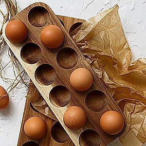 Faym Wooden Bamboo Egg Holder for Countertop or Refrigerator Great for Storage and Display Holds 12 Eggs Egg Tray Wooden Egg Skelter Deviled Egg Holder 12 Holes Egg Plate