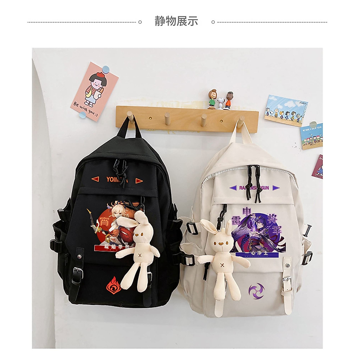 Genshin Impact Arataki Itto Backpack for Men Women Casual Daypack Travel Backpack With Cute Doll of Bunny