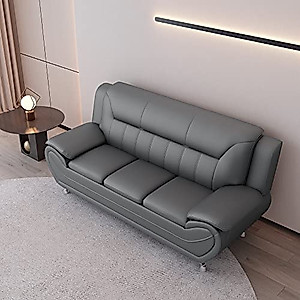 Container Furniture Direct Michael Modern Faux Leather Upholstered Stainless Steel Legs Living Room, Sofa, Sleek Gray