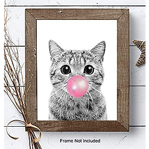 Cat Wall Decor - Tabby Cat - Cute Cat Wall Art - Room Decoration for Girls Bedroom, Kids Room, Living Room, Nursery - Cat Lover Gifts for Women - Adorable Pink Girly Kitty, Pussycat, Kitten Print