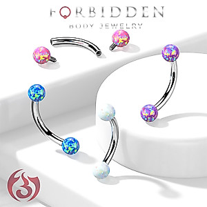 Forbidden Body Jewelry 16g 8mm Simulated White Opal Daith Earring, Eyebrow Ring and Rook Piercing, Internally Threaded