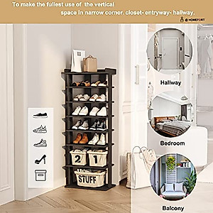 HOMEFORT 7-Tier Wood Shoe Rack, Double Rows, Black, 18" W x 11" D x 45" H