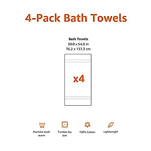 Amazon Basics Dual Performance Bath Towel - 4-Pack, Cotton, True Blue