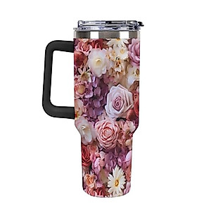 Colorful Yellow Red Rose Flower 40 Oz Stainless Steel Cup Travel Tumbler with Handle and Straw Lightweight Coffee Mug for Home Office
