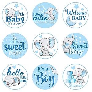 504 Pieces Baby Elephant Stickers Elephant Candy Stickers Labels Elephant Kisses Sticker Chocolate Mini Decorations for Sweet Girl Boy Baby Shower Birthday Party Supplies (Blue)