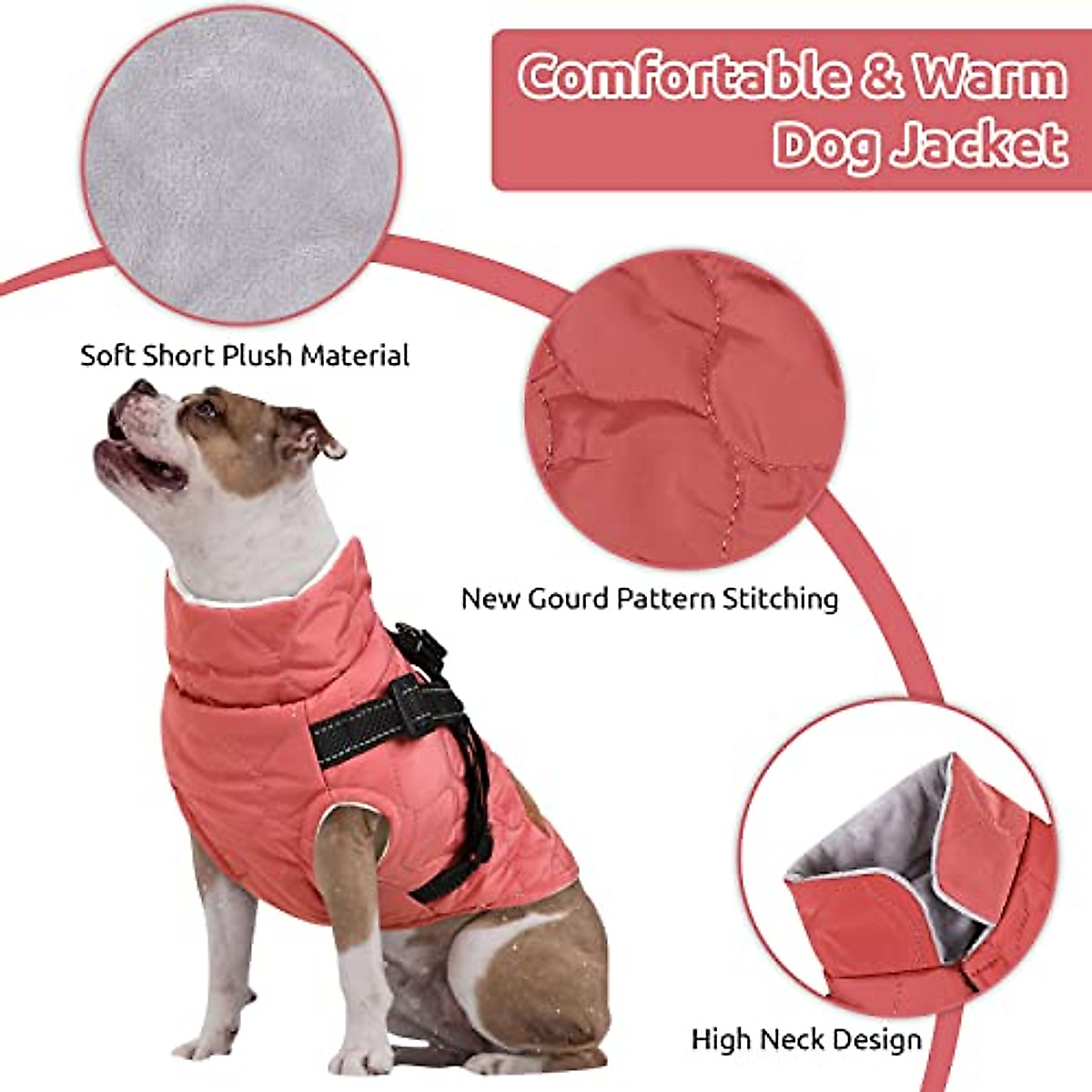 JUDYBRIDAL Dog Winter Jacket Pet Turtleneck Sweater for Cold Weather with Reflective Webbing, Warm Puppy Jacket Small Dog Winter Coats with Harness for Chihuahua Yorkie Dachshund Bulldog (M | Rose)