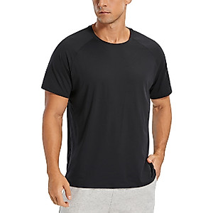 CRZ YOGA Men's Workout Short Sleeve T-Shirt Quick Dry Gym Athletic Running Stretchy Tee Shirts Top Black Medium