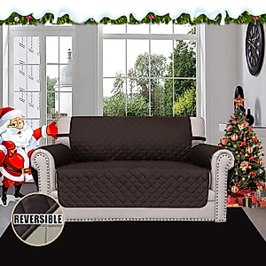 Easy-Going Reversible Loveseat Couch Cover for 2 Cushion Couch Sofa Cover for Dogs Water Resistant Furniture Protector with Foam Sticks Elastic Straps for Pet (Loveseat, Chocolate/Beige)