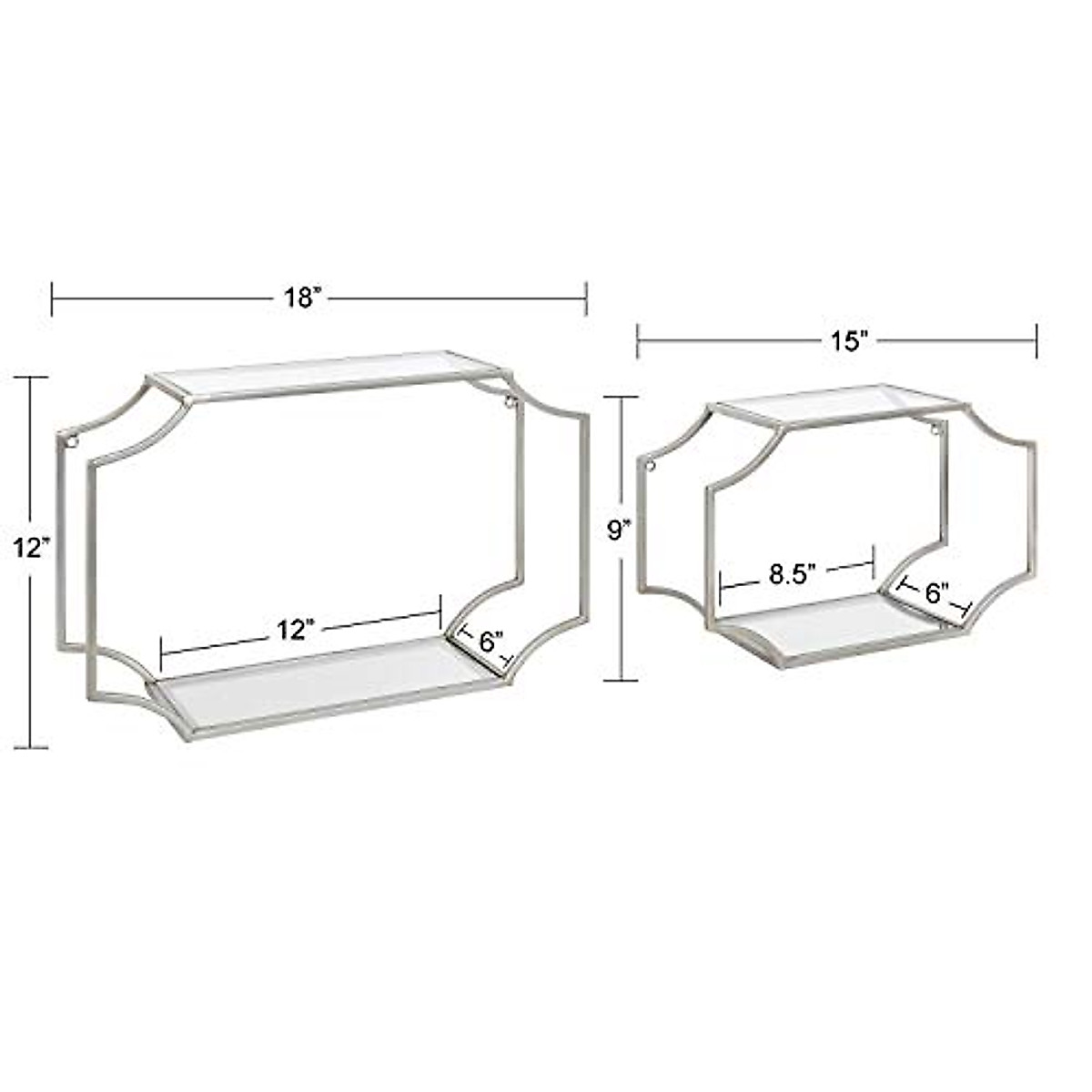 Kate and Laurel Ciel Modern Horizontal Shelves, Set of 2, Silver, Decorative Glam Wall Decor for Storage and Display