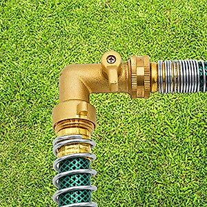 HYDRO MASTER Heavy Duty Brass Shut Off Valve,Garden Hose Elbow Connector,3/4" FHT x 3/4" MHT (90)