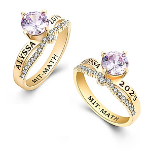 JNJ Women's Class Ring, personalized for high school and college graduates, Sterling Silver, Birthstone Class Ring, Crown Style, Fashion collection-Jour Nouveau Jewelry (Platinum)