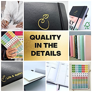 Life & Apples Growth Planner - Daily Planner for Productivity, Time Management and Goals - Undated 13 Weeks Goal Planner with Gratitude, Goal Focus and Hourly Agenda (Black)