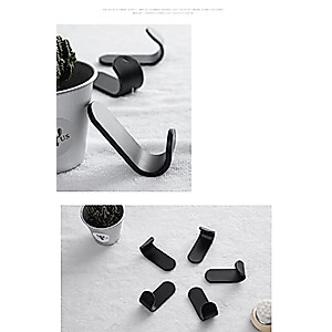 Bathroom Towel Hooks,Coat Hooks Wall Mounted,Over Door Hooks Without Drilling,Aluminum Robe Hooks-Black .（5 Pack）