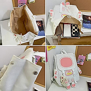 Kawaii Backpack for Teen Girls Boys School College Travel Aesthetic Bookbag with Cute Pendant Casual Bag Schoolbag Daypack (Black/White)