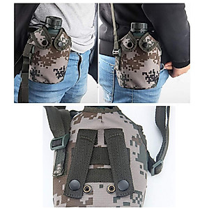 Jadedragon Military Canteen Water Bottle, Aluminium Water Canteen Reinforced Nylon Cover Belt Holster, Portable Water Bottles with Shoulder Strap (Woodland Camouflage 1.2 L)