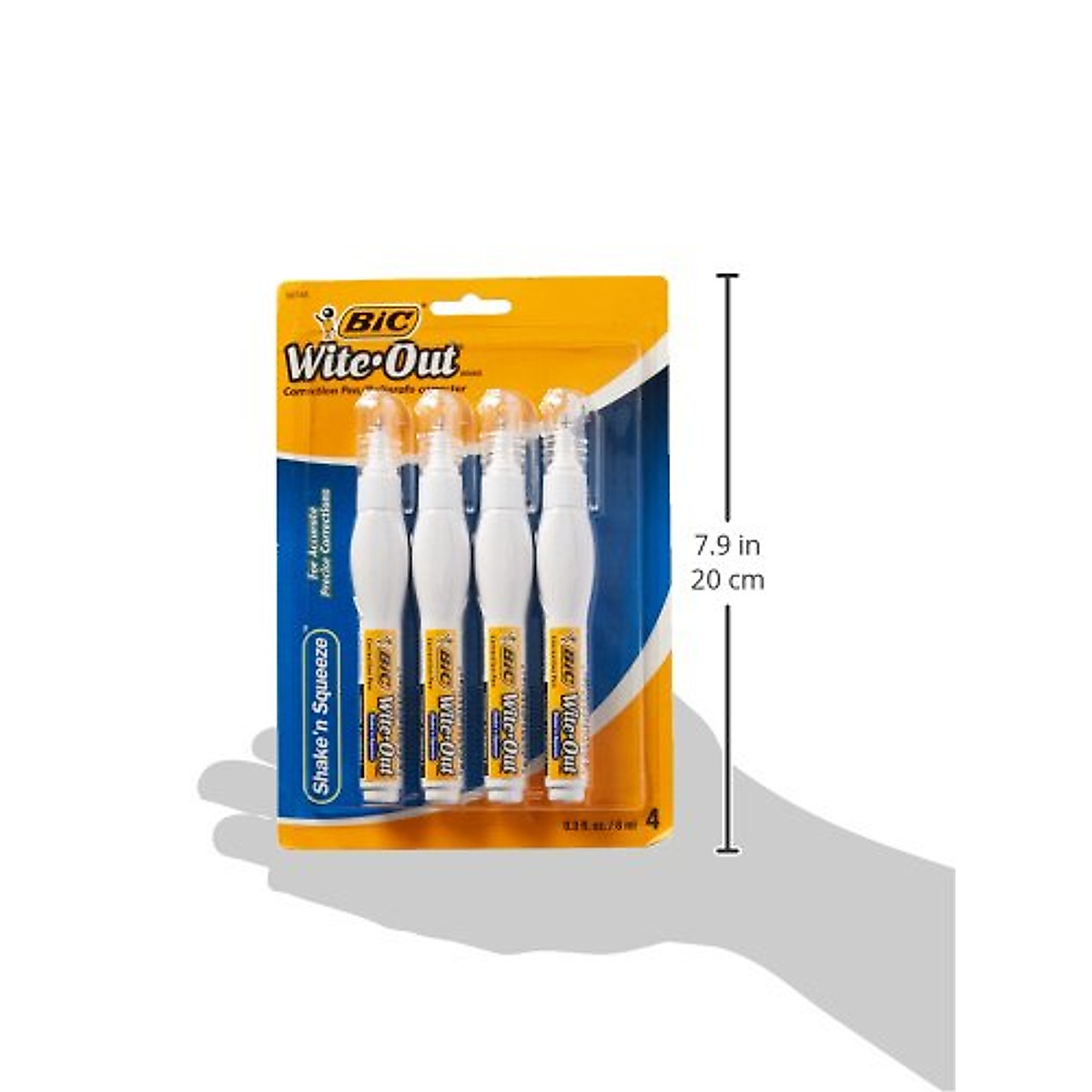 BIC Wite-Out Brand Shake 'n Squeeze Correction Pen, 8 ML Correction Fluid, 4-Count Pack of white Correction Pens, Fast, Clean and Easy to Use Office or School Supplies