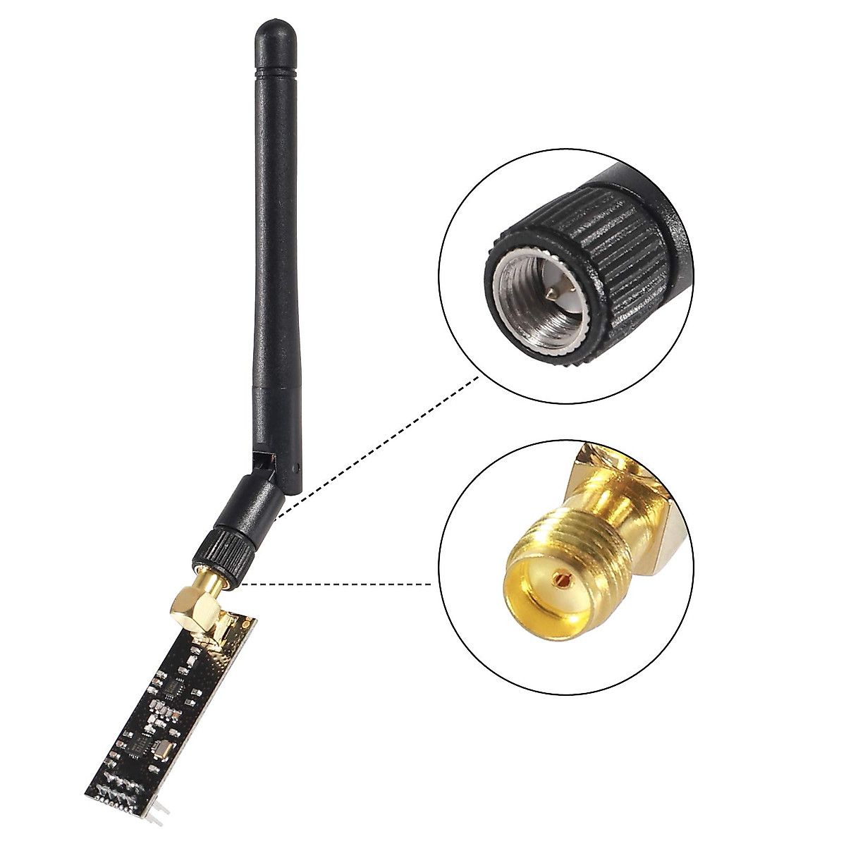 2Pcs NRF24L01+PA+LNA RF Wireless Transceiver Module with SMA Antenna 2.4G 1100m & Wireless Module with Breakout Adapter On-Board 3.3V Regulator