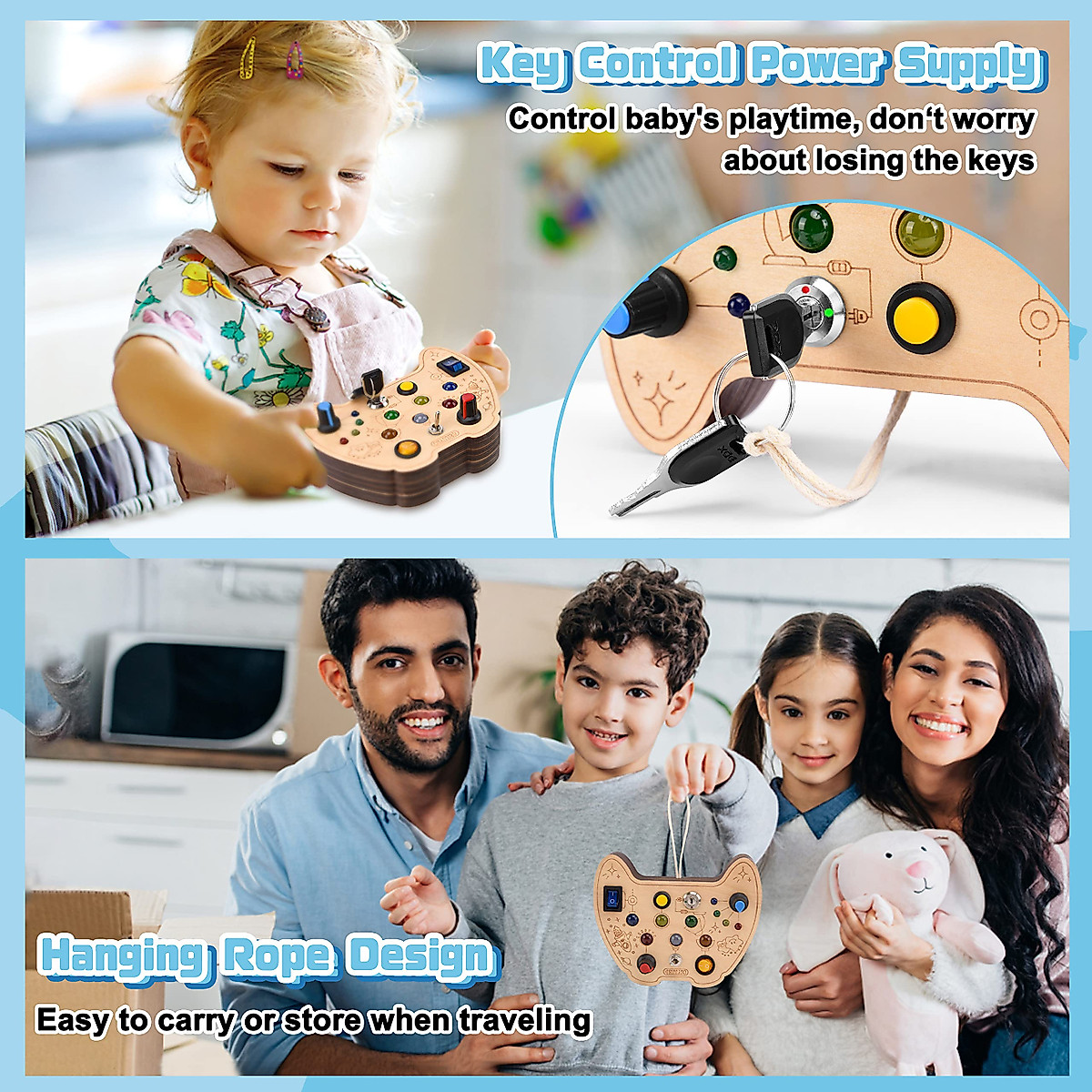 CGYUJISD Busy Board with led Light,Switch Board Toys,Montessori Toys for 1+ Years Old, Wooden Sensory Travel Toys for Toddlers 1-3.