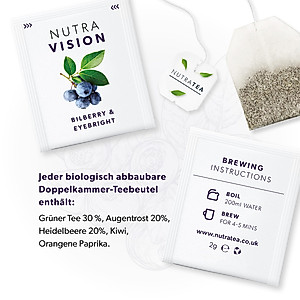 NUTRAVISION - Eye Health Tea – Includes Bilberry & Eyebright - For general and age-related eye health - 20 Enveloped Tea Bags - by Nutra Tea - Herbal Tea