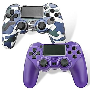 eeidc 2 Pack Wireless Controller for PS4, Remote Control for Playstation 4/Slim/Pro with Double Shock/Audio/Six-axis Motion Sensor(Purple and Blue Camo)