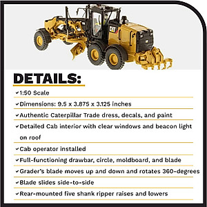 Diecast Masters 1:50 Caterpillar 12M3 Motor Grader | High Line Series Cat Trucks & Construction Equipment | 1:50 Scale Model Diecast Collectible | Diecast Masters Model 85519