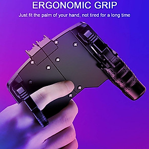 maojin K21 PUGB Helper 4 Finger Linkage Game Handle, Peace Elite Fast Shooting Button Controller for PUBG Rules of Survival Game Trigger Joystick Gamepad for Phone