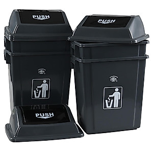 Saedy 6.5 Gallon Kitchen Garbage Can with Swing Cover, 4 Pack Plastic Trash Can, Gray