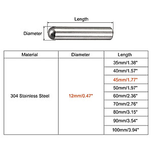 Tool parts 12x45mm Dowel Pins - 1pcs Round Head Flat Chamfered End Dowel Pin