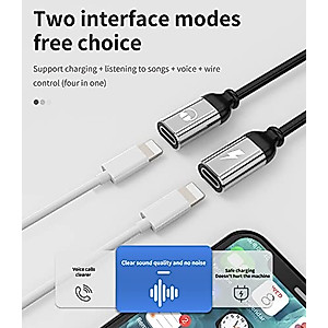 Headphone Adapter for iPhone Dual Lightning(2pack) Adaptador para Apple Splitter Audio and Charge Cord Charger Earphone 2 in 1 Dongle Jack Earbud Cable Phone 13 12 11 Pro Max Mini Xs Se 7 X Xr 8 Plus